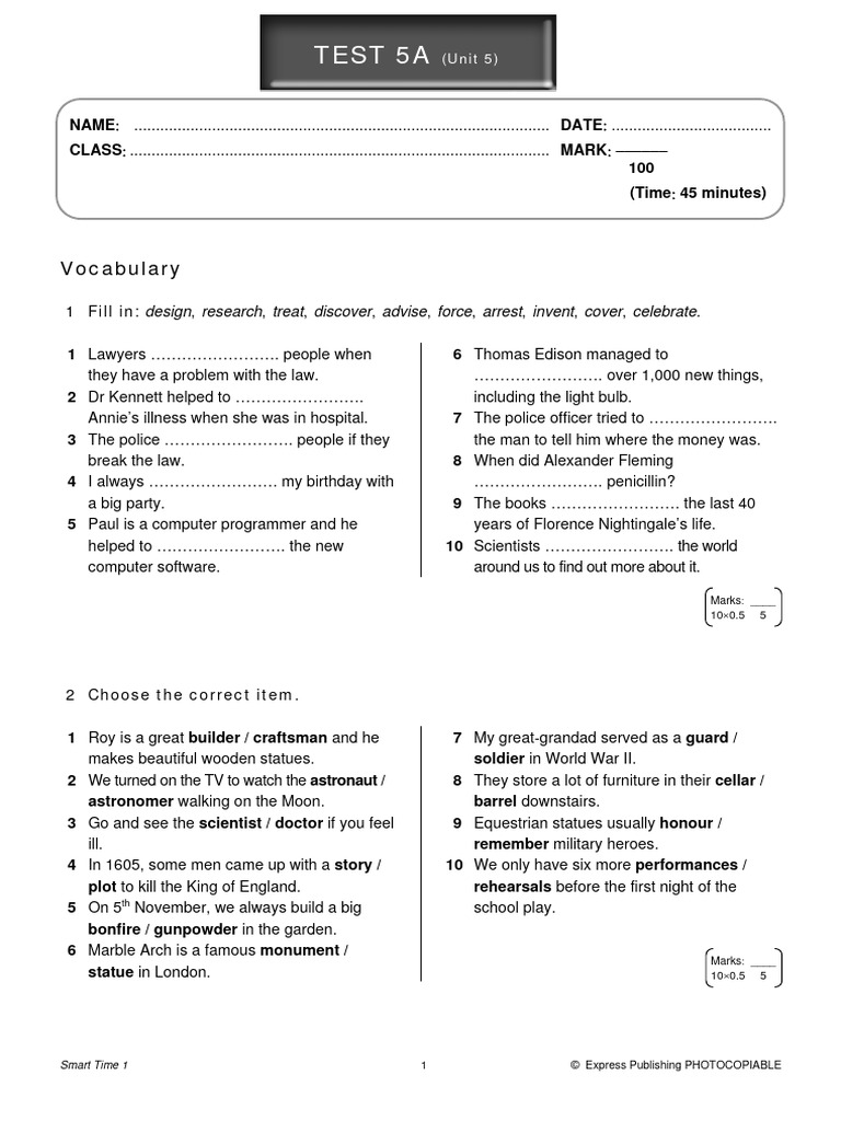2 Smart Time 1 Test 5a | PDF | The Jungle Book