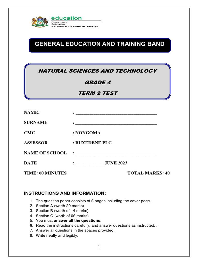 Natural Sciences and Technology Grade 4 Term 2 Test | PDF | Liquids | Water
