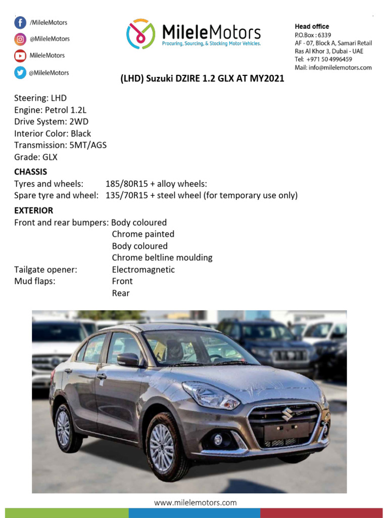 LHD Suzuki DZIRE 1.2 GLX AT MY2021 | PDF | Seat Belt | Airbag