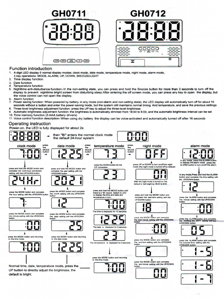 Amir Digital Green DIsplay Alarm Clock | PDF | Clock