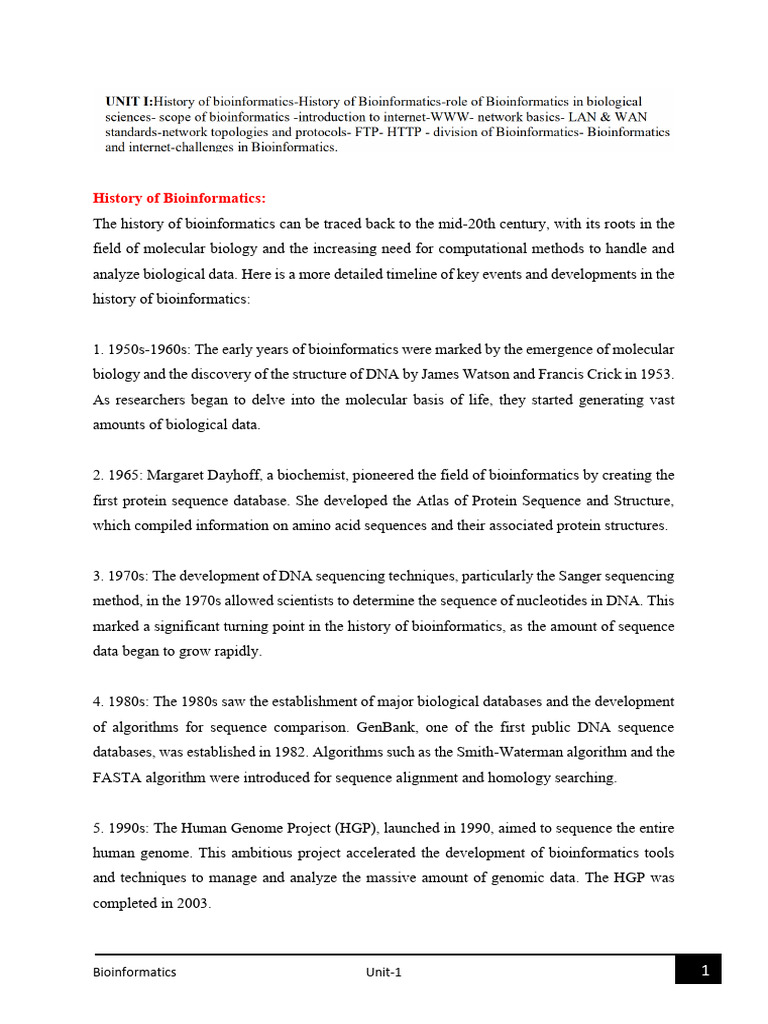 Unit-1 Bioinformatics | PDF | Bioinformatics | World Wide Web