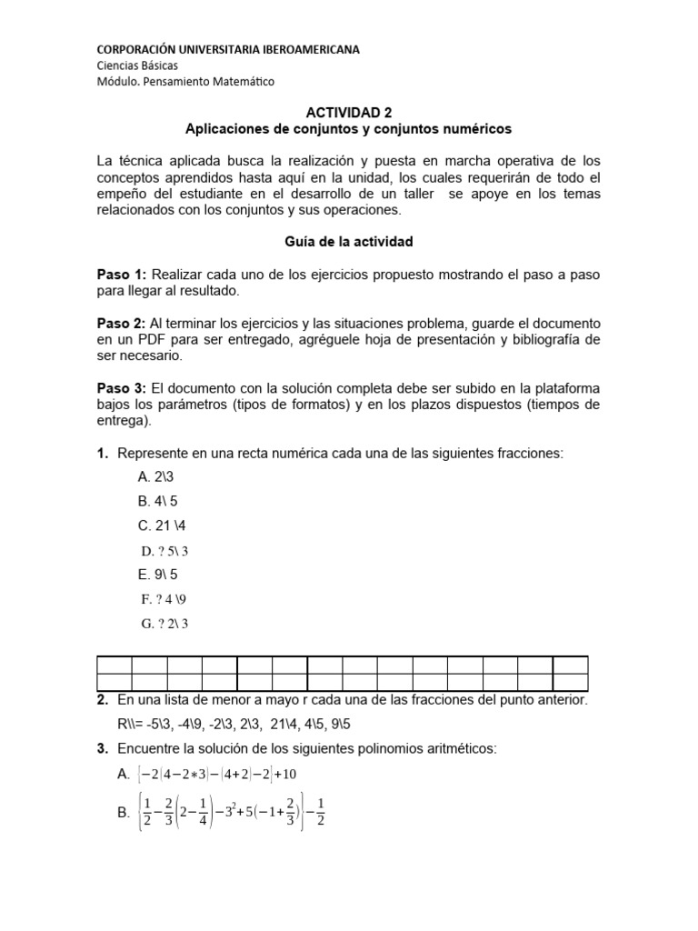Actividad 2 - Aplicaciones de Conjuntos y Conjuntos Numéricos (Ejercicios) PDF | Descargar ...
