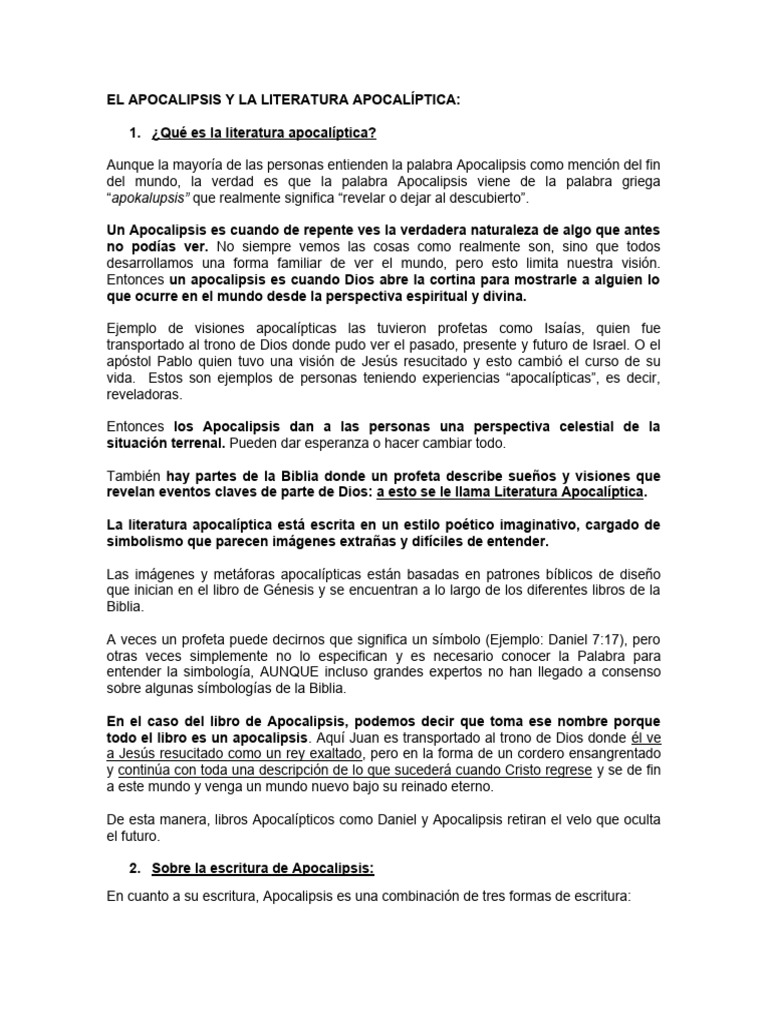 2 Parte. El Apocalipsis y La Literatura Apocalíptica | PDF | Libro de revelación | Biblia