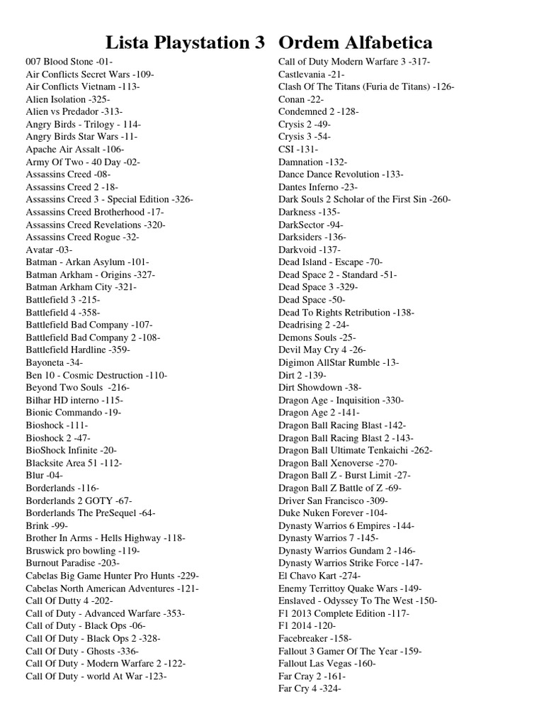Playstation 3 Ordem Alfabetica | PDF