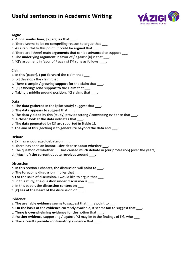 AcademicWriting UsefulSentences | PDF | Evidence | Argument