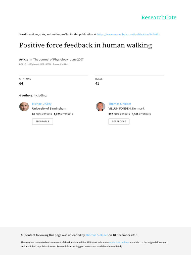 Positive Force Feedback in Human Walking | PDF | Electromyography | Ankle