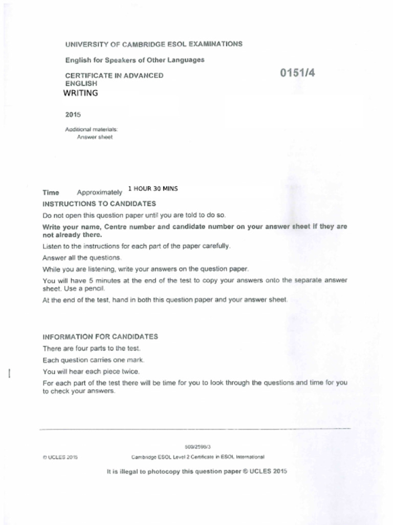 Cambridge Advanced Test 8 Writing MOCK EXAM | PDF