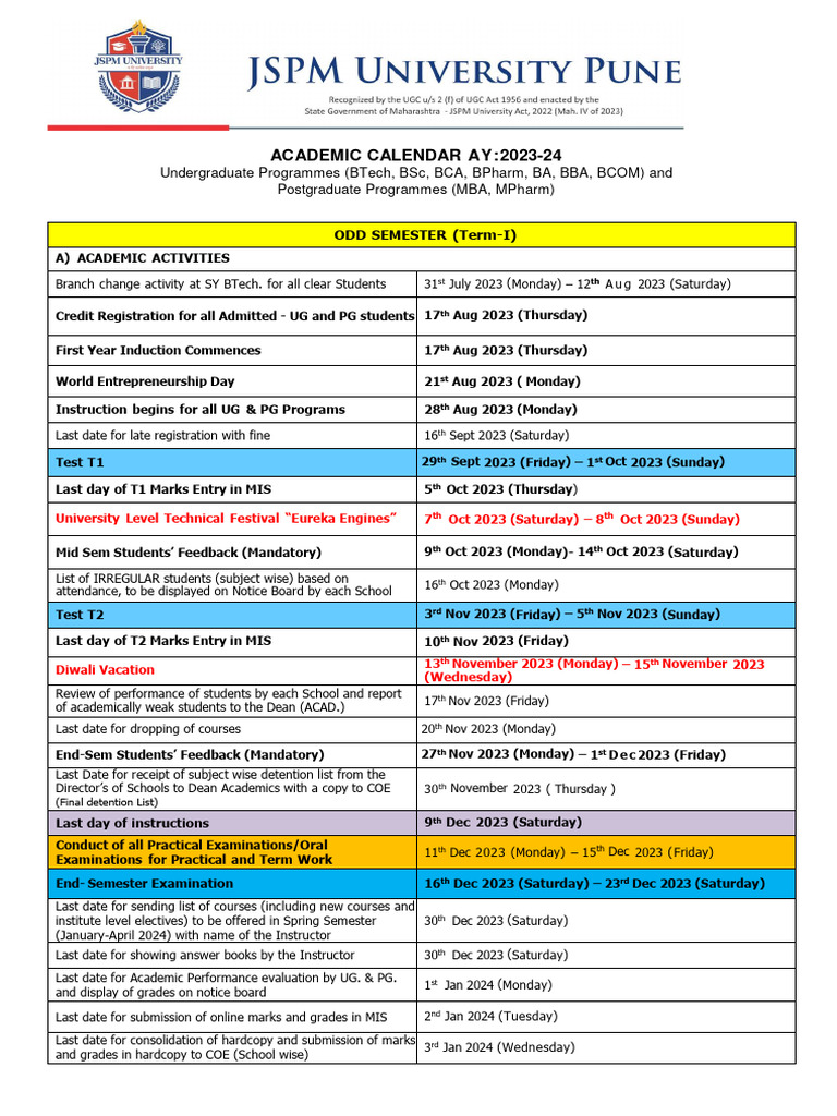 Academic Calendar 2023-24 Overview | PDF | Academic Term | Academic Degree