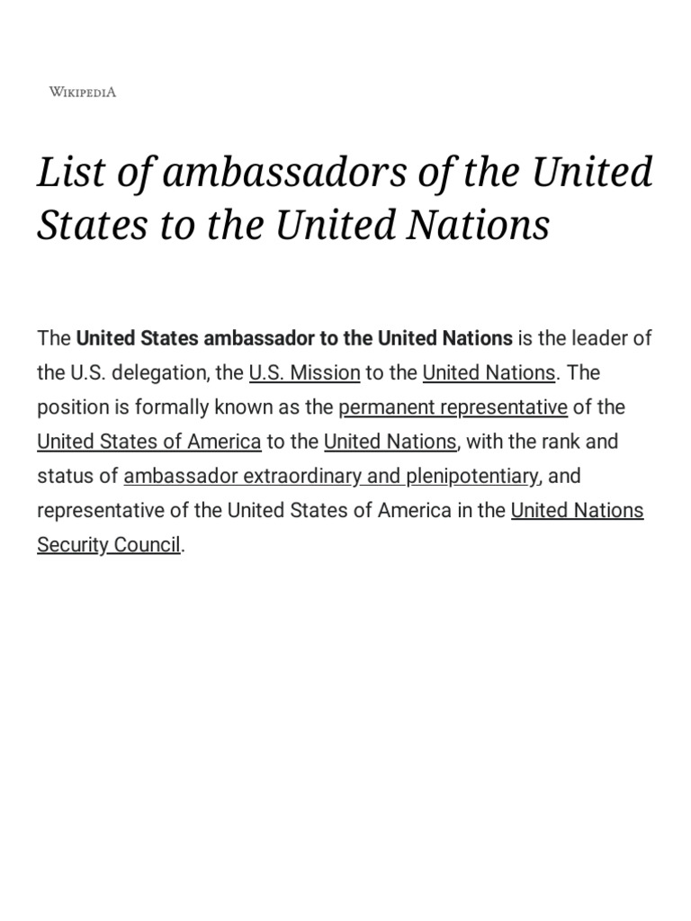 List of Ambassadors of The United States To The United Nations | PDF ...
