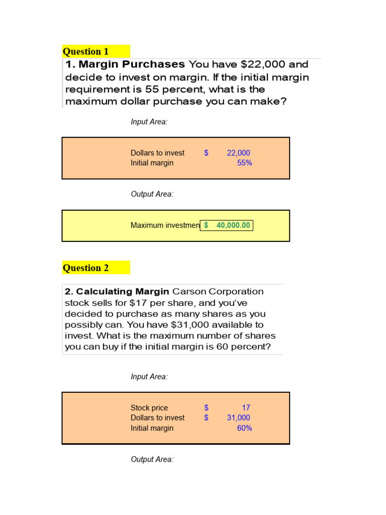 Chapter 3 Solution Pdf Margin Finance Stocks