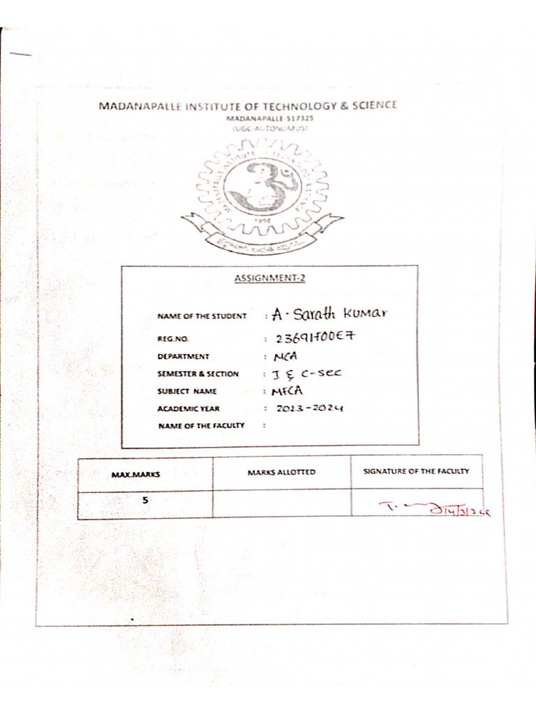 MFCA Assignment 2 | PDF