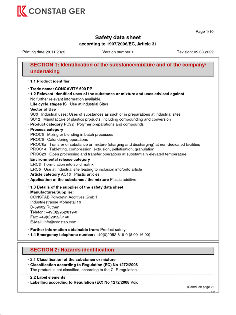 MSDS - PP - Constab | PDF | Materials | Chemistry
