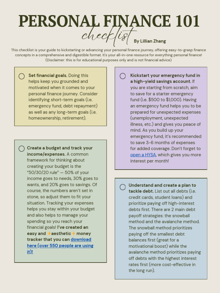 Personal Finance 101: Checklist | PDF | The Vanguard Group ...
