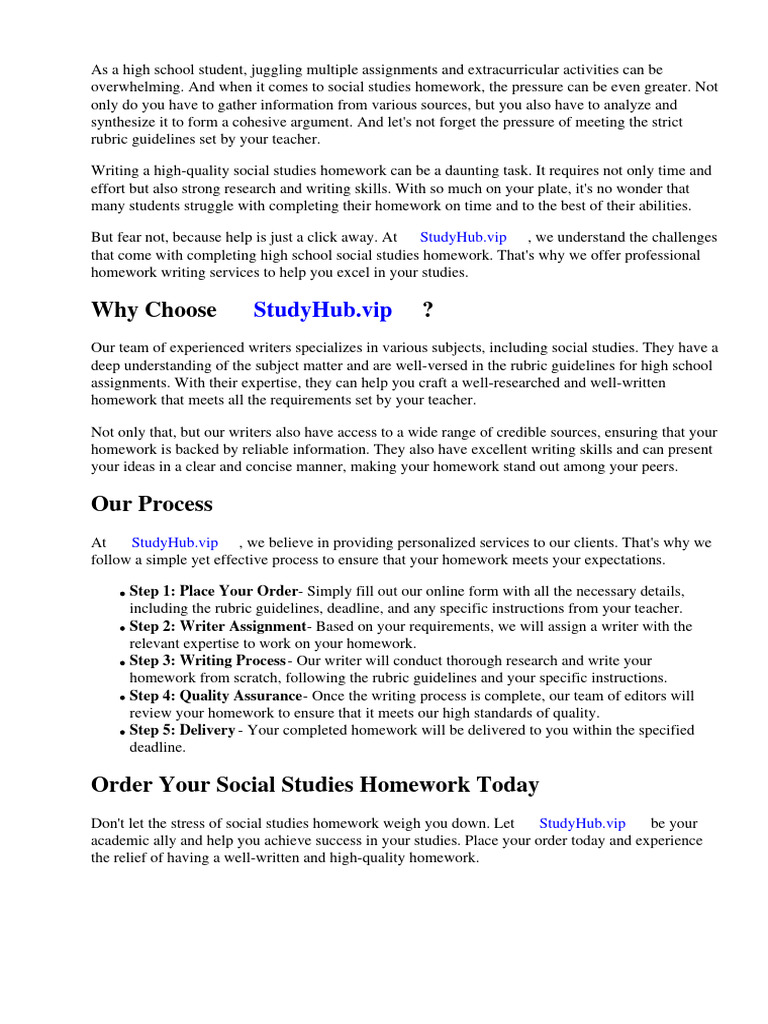 Homework Rubric High School Social Studies | PDF | Homework | Literacy