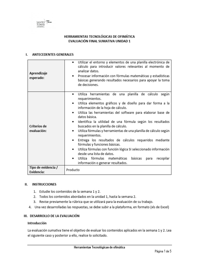 VF - Evaluación Final Unidad 1 - Herramientas Tecnológicas de Ofimática | PDF | Evaluación ...