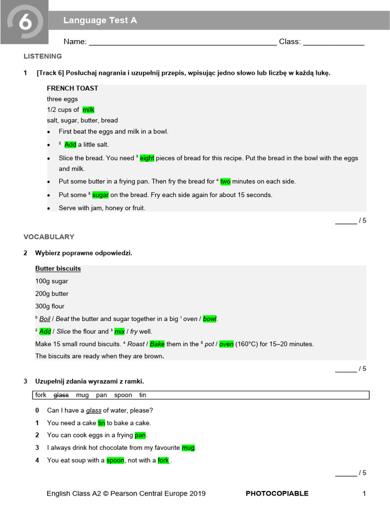 EC - A2 - Tests - Language Test 6A | PDF | Breads | Biscuit