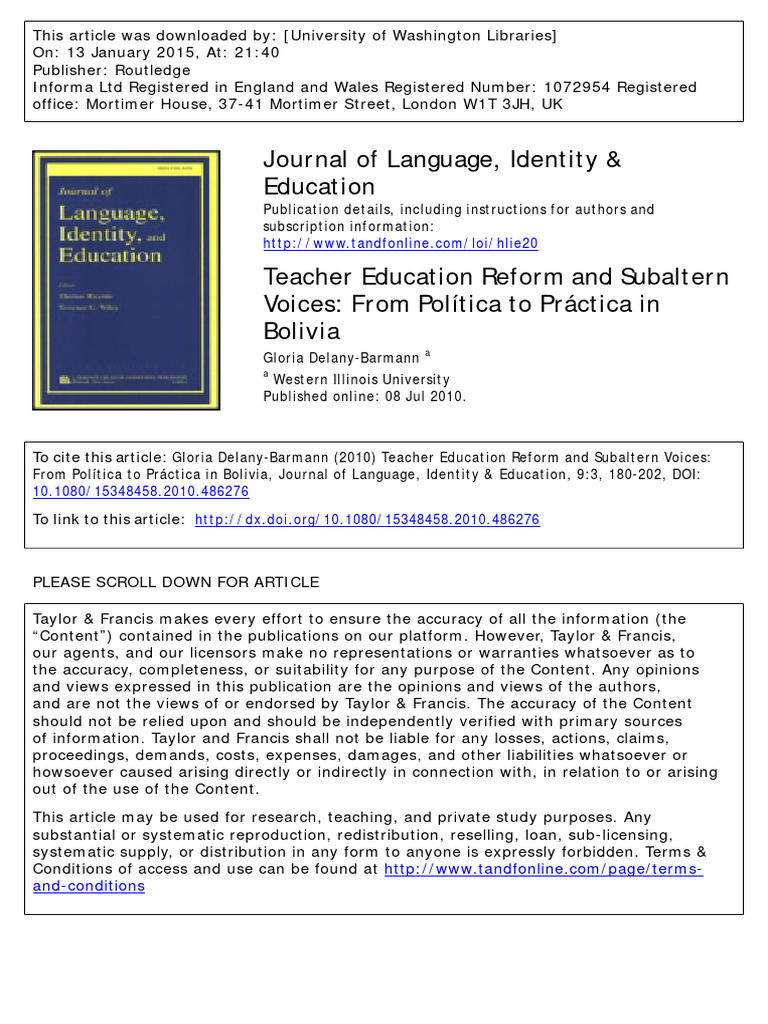 Delany-Barmann, Gloria, Teacher Education Reform and Subaltern Voices ...