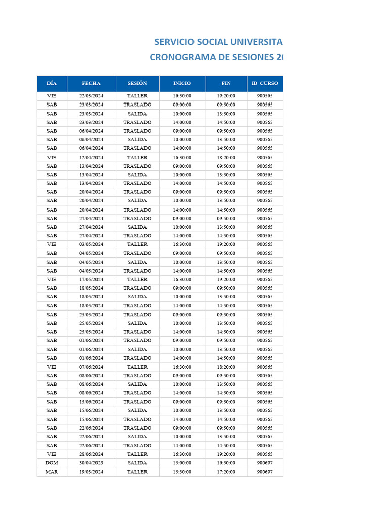 Sesiones SSU 2024 I | PDF | Sports & Recreation | Lifestyle