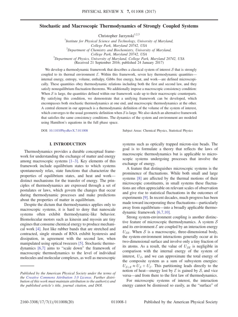 Stochastic and Macroscopic Thermodynamics of Strongly Coupled Systems | PDF | Thermodynamics ...