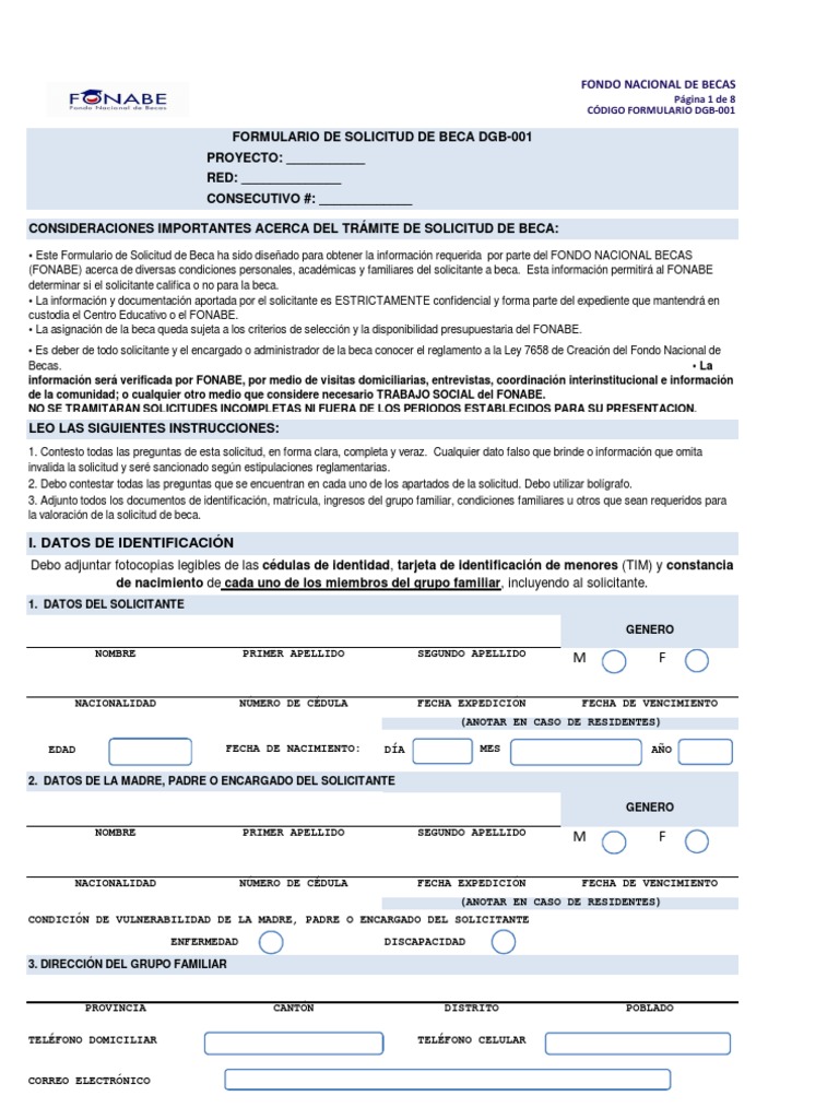 Formulario DGB-001 | Educación Secundaria | Invalidez