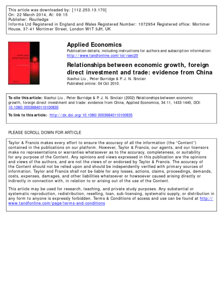 Relationships Between Economic Growth, Foreign Direct Investment and ...