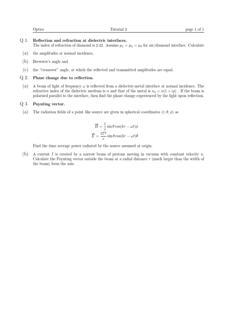 Optics Tutorial 2 | PDF | Science & Mathematics