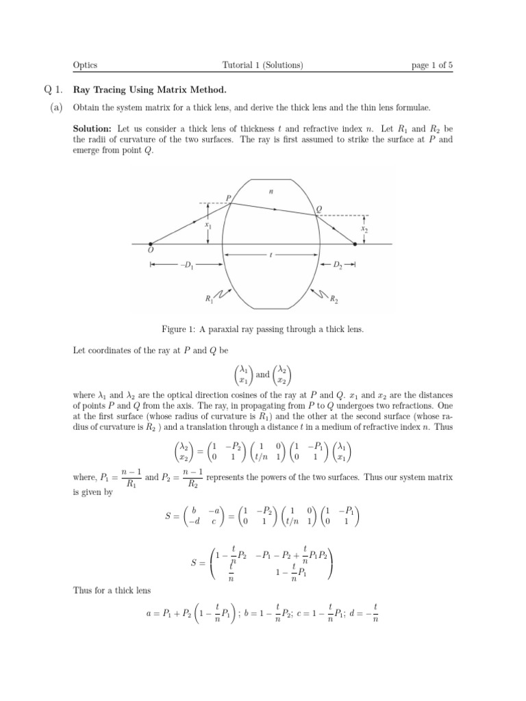 Optics Tutorial 1 Solutions | PDF | Optics | Atomic