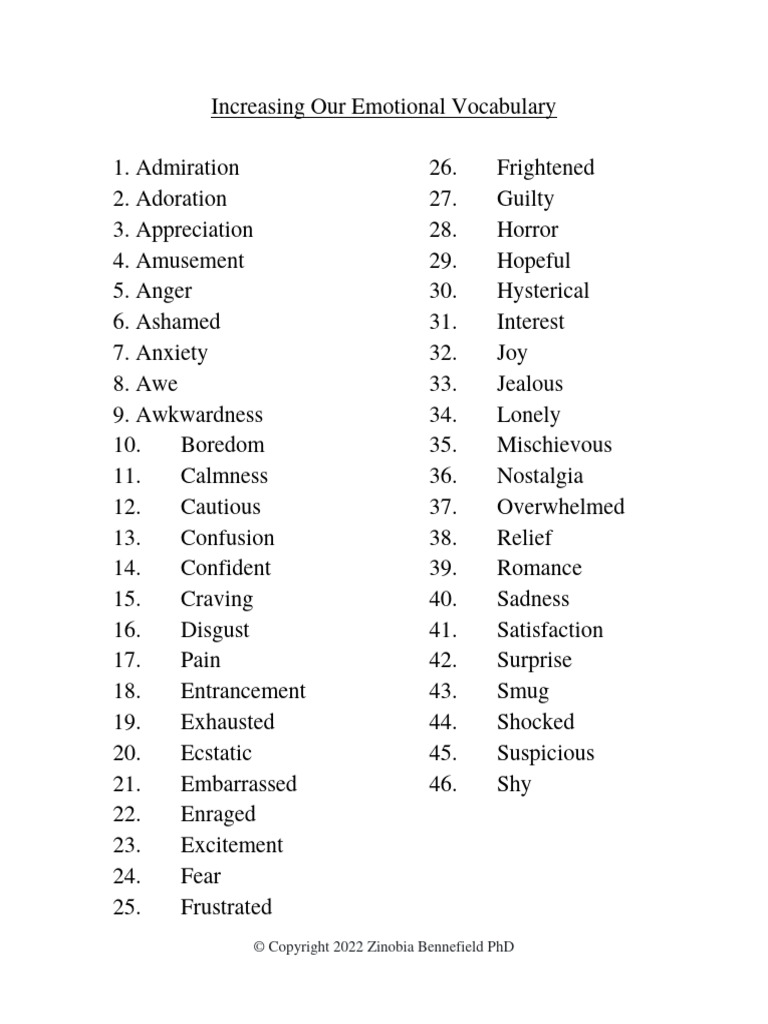 Emotional Vocabulary | PDF