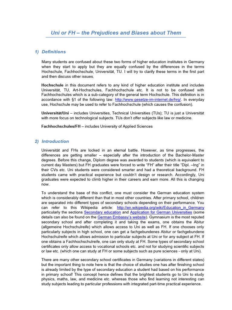 Uni or FH | PDF | University And College Admission | Bachelor's Degree