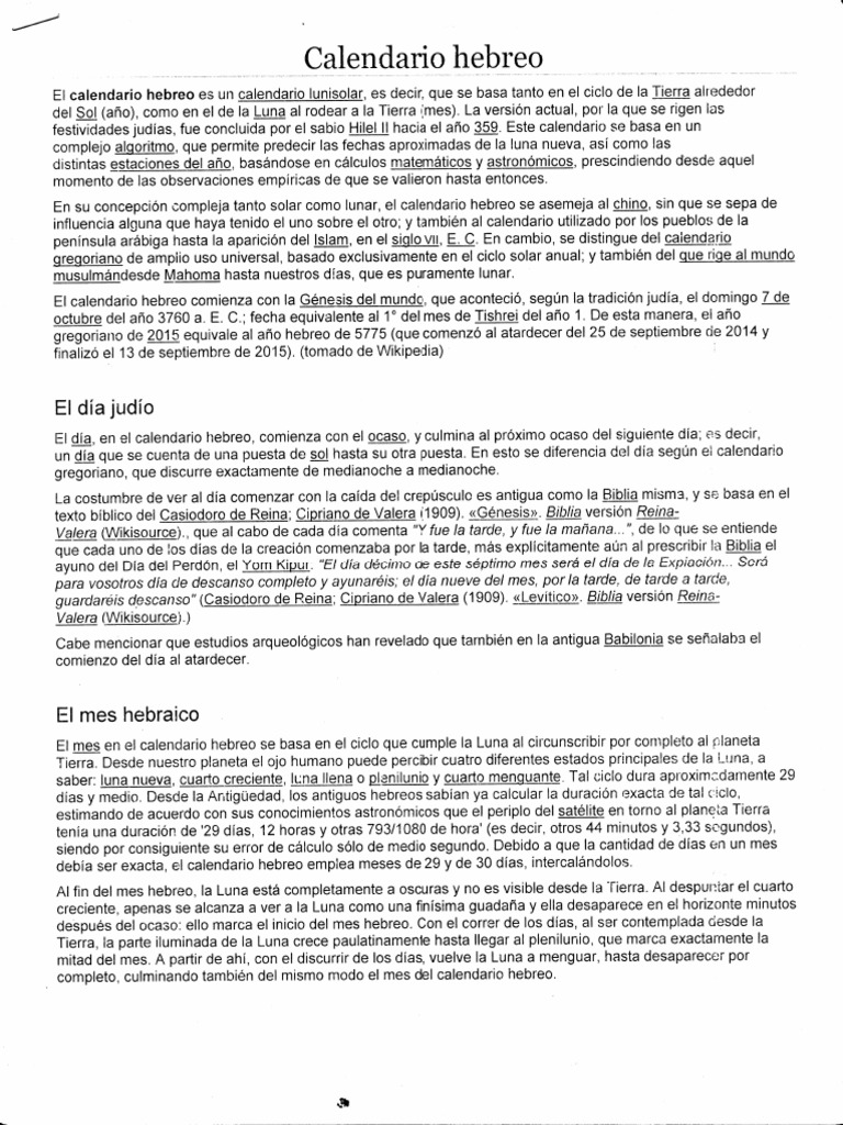 Calendario hebreo: estructura y características | PDF | Calendario hebreo