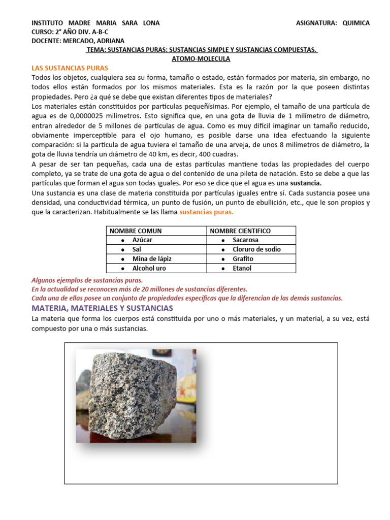 Atomo Moleculas Sustancias Pdf Mezcla Sustancias Químicas
