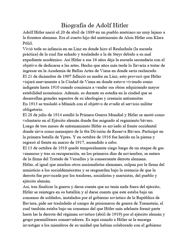 Biografía de Adolf Hitler | PDF | Adolf Hitler | Alemania nazi
