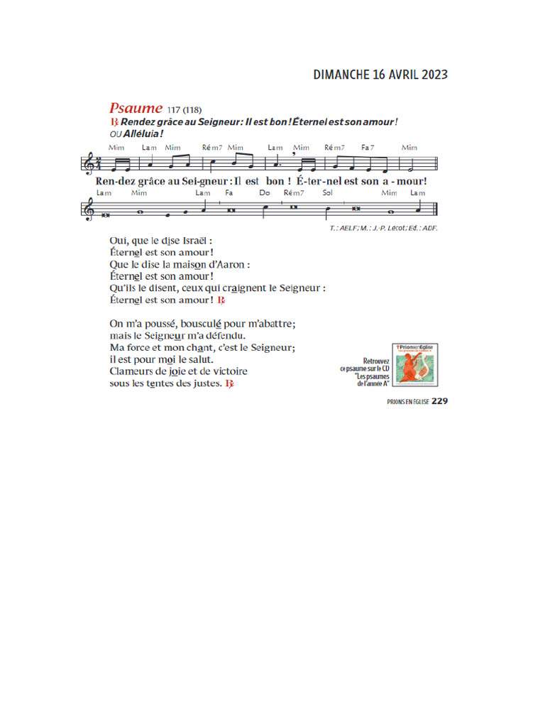 Psaume 117 Rendez Grace Au Seigneur Lecot | PDF