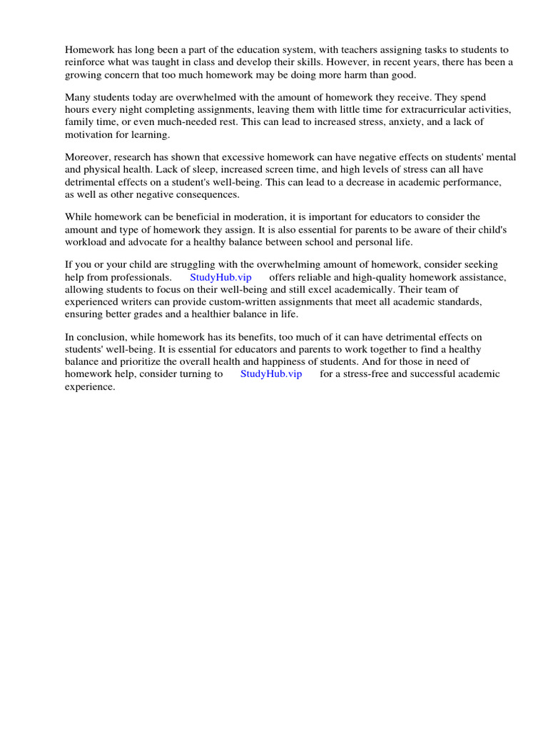 Too Much Homework Does More Harm Than Good | PDF | Homework | Teachers