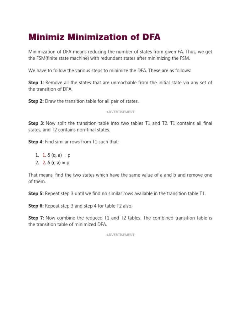 Minimization Of Dfa Pdf Algorithms And Data Structures Models Of 7926