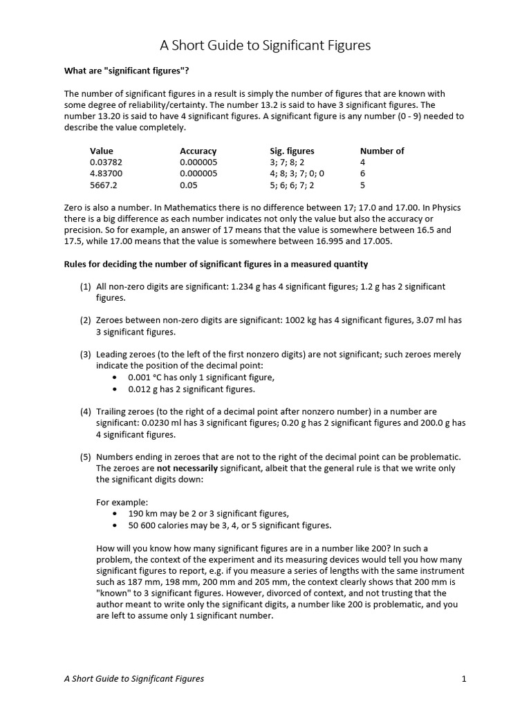 A Short Primer On Significant Figures | PDF | Significant Figures ...