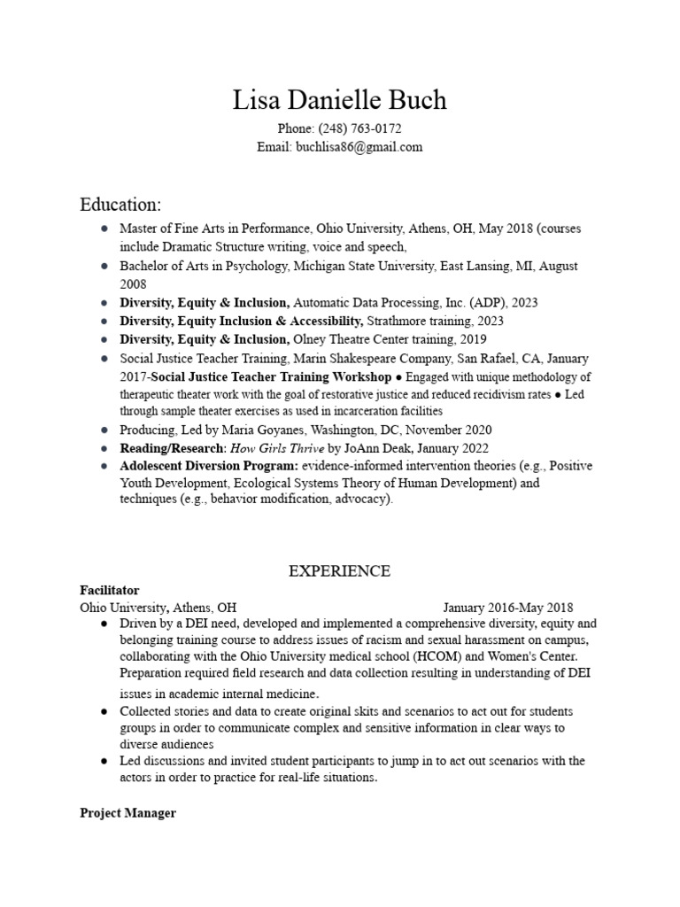 Lisa Danielle Buch: DEI & Arts Expert | PDF | Michigan State University ...