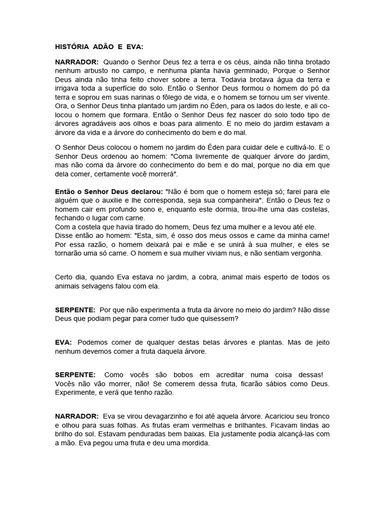 HISTÓRIA ADÃO E EVA | PDF | Adão e Eva