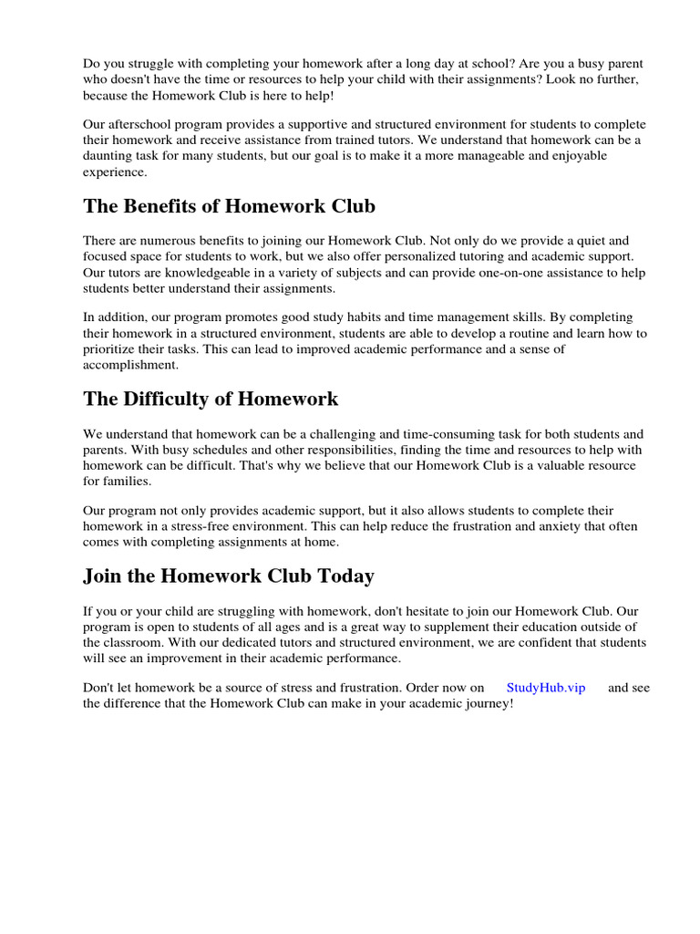Homework Club Help in Afterschool Programs | PDF | Homework | Teachers