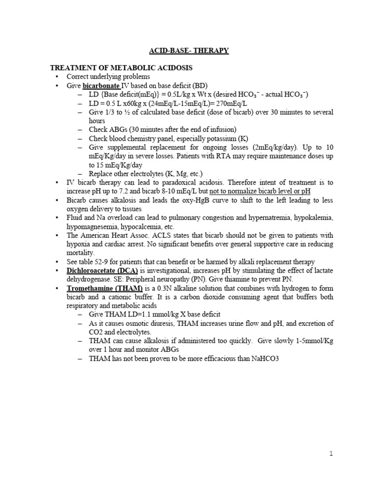 Treatment of Acid-Base Disorders | PDF | Bicarbonate | Medical Specialties