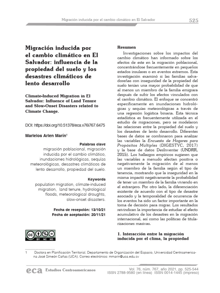 Migración Inducida Por El Cambio Climático en El Salvador: Influencia de La Propiedad Del Suelo ...