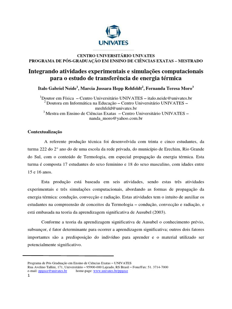 Integração de Experimentos e Simulações em Termologia | PDF ...