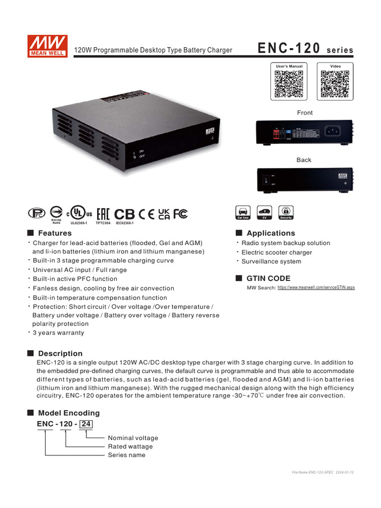 ENC 120 Spec | Download Free PDF | Battery Charger | Electrical Engineering