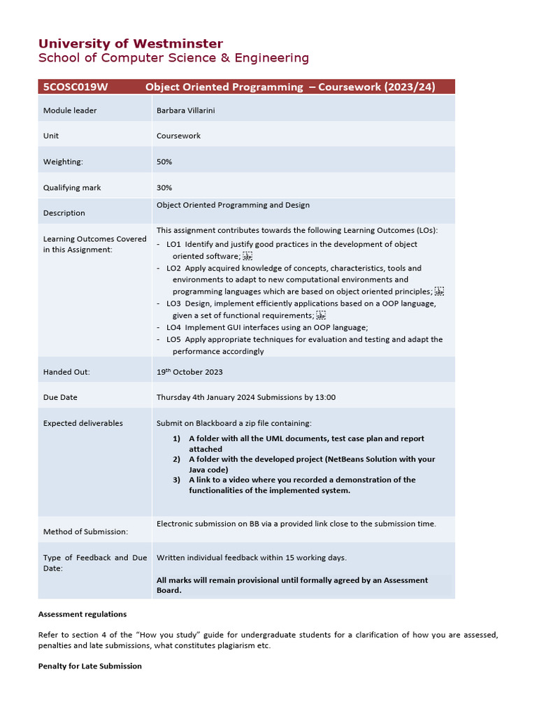 2023 5cosc019 CW | PDF | Method (Computer Programming) | Class (Computer Programming)