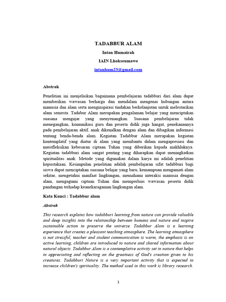 Pembelajaran Tadabbur Alam untuk Siswa | PDF