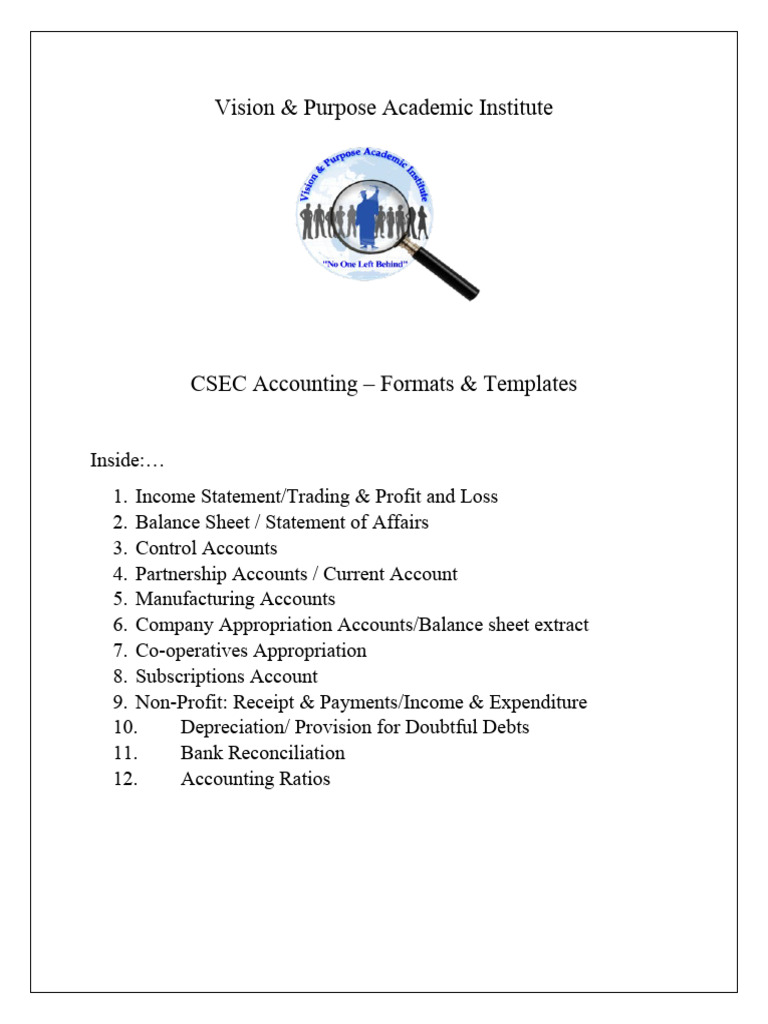 CSEC Accounting Formats and Templates | PDF | Expense | Depreciation