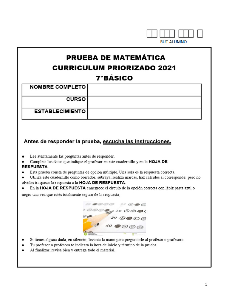 Matematica 7°basico Priorizado Nivel 1 | PDF
