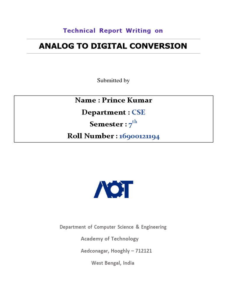Analog To Digital Conversion: Name: Prince Kumar Department: Semester: Roll Number | PDF ...