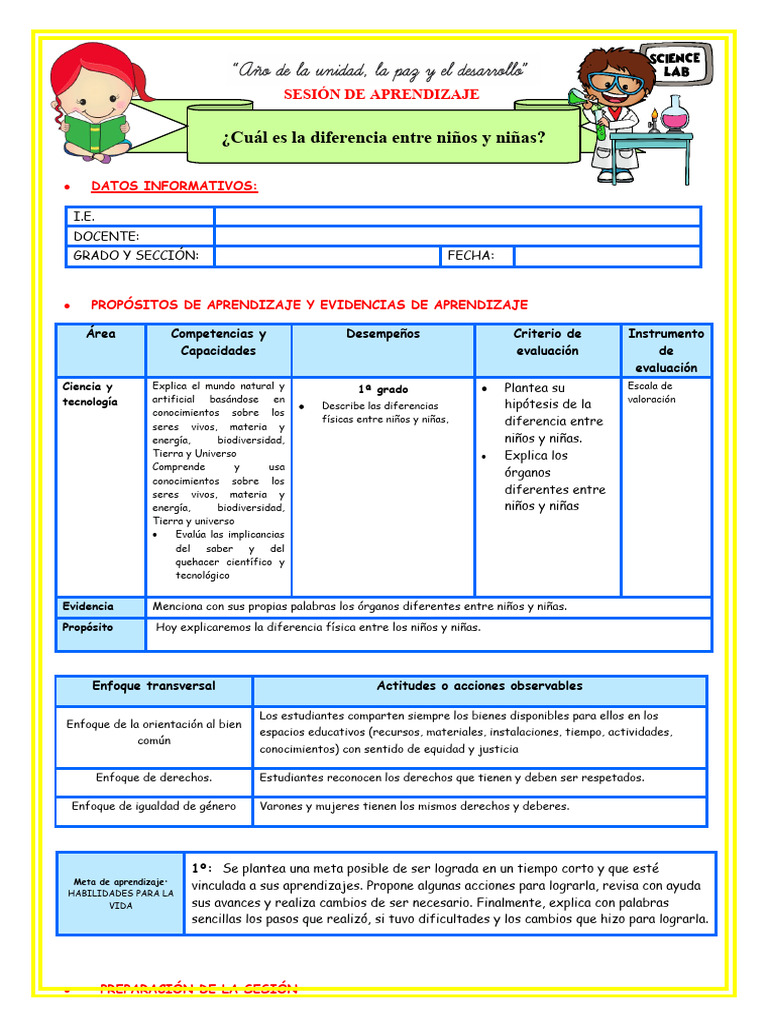 1º E11 s3 Sesion d3 CT Diferencias Niños y Niñas | PDF | Aprendizaje ...
