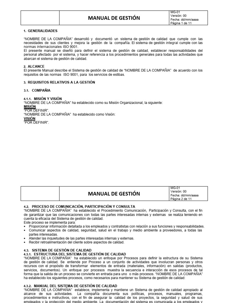 MG-01 Manual de Gestion | PDF | Sistema de manejo de calidad | Calidad (comercial)